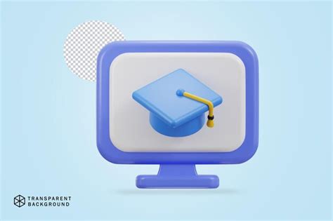 Premium PSD Computer Monitor Display And Graduation Cap Online Education Icon
