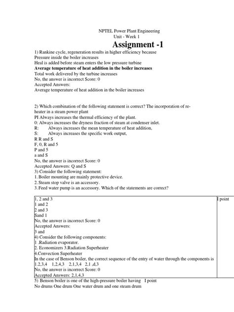 Nptel Assignments Power Plant Engineering Pdf Turbine Boiler