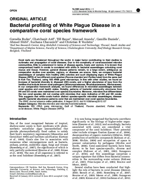 Pdf Bacterial Profiling Of White Plague Disease In A Comparative