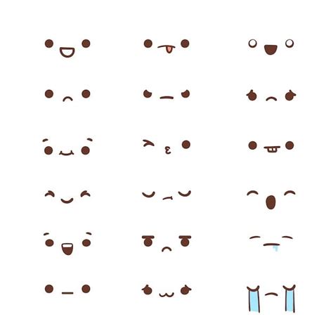 Hand Drawn Kawaii Face Collection Premium Vector Cute Cartoon Faces
