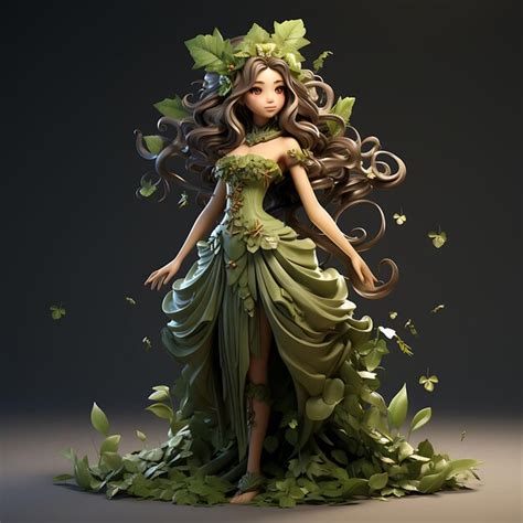 Premium Photo 3d Character Female Dryad Lithe Bark Like Holding A Leaf Nature Guardian Game