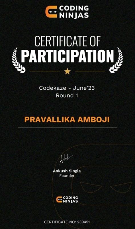 Pravallika Amboji On Linkedin Happy To Share My Participation Certificate In Coding Ninjas For