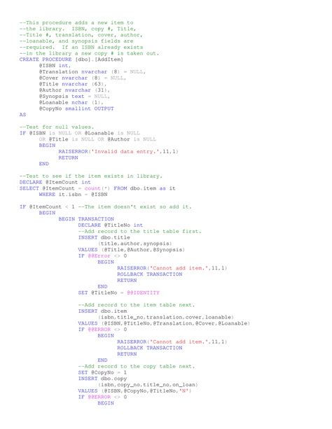 SQL Stored Procedures For My Library Project PDF
