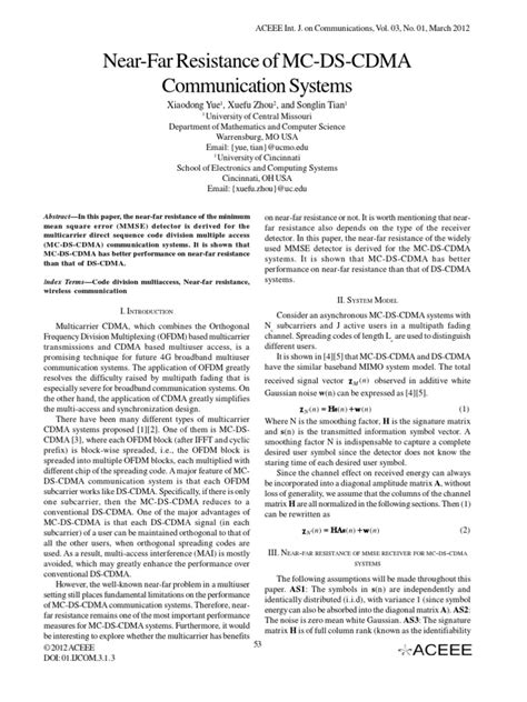 Near Far Resistance Of Mc Ds Cdma Communication Systems Pdf Orthogonal Frequency Division