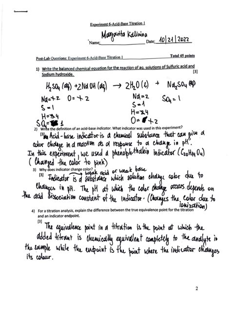 Acid Base Titration Experiment 6 Acid Base Titration I Post Lab Questions Experiment 6 Acid