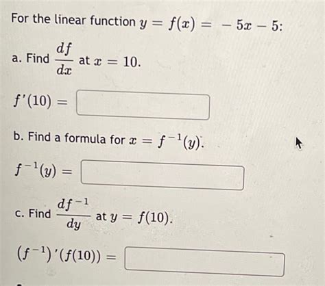 Solved For the linear function y = f(x) = – 5x – 5: = = a. | Chegg.com