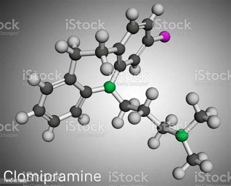 클로미프라민 분자 그것은 우울증 정신 분열증 Tourette의 장애의 치료에 사용되는 삼환계 항우울제입니다 분자 모델 3d 렌더링 3차원 형태에 대한 스톡 벡터 아트 및