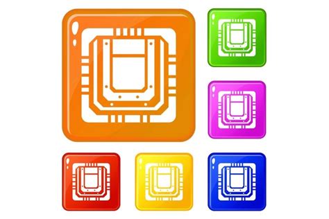 Modern Microchip Icons Set Vector Color