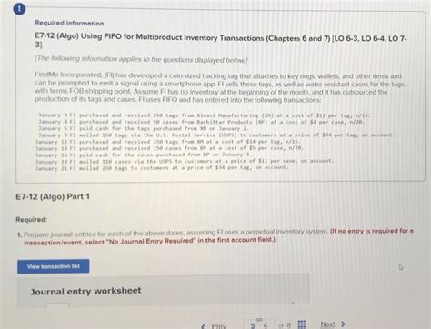 Solved Required Information E7 12 Algo Using Fifo For