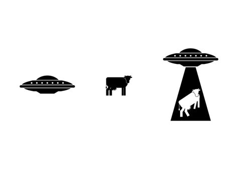 Ufo Steals Cow Icon Sign Alien Flying Saucer Vector Image