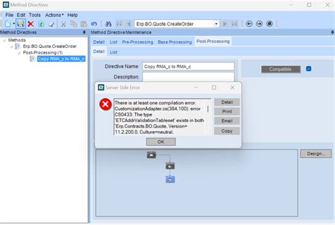 Server Side Error For Method Directive Post Processing Kinetic ERP Epicor User Help Forum