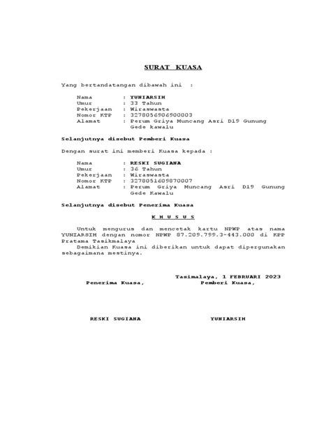 Kuasa Cetak Npwp Pdf