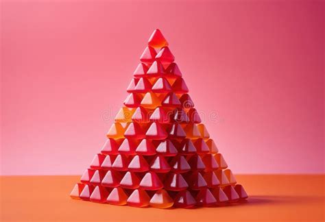 A Large Pyramid Shaped Stack Of Various Pink And Red Gummy Candies