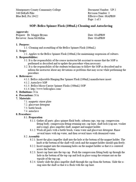 Sop For 100ml Spinner Flask Cleaning And Autoclaving Pdf