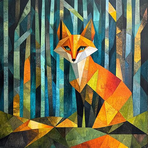 Cubist Fox Blending Into An Angular Forest Stock Illustration Illustration Of Mesmerizing
