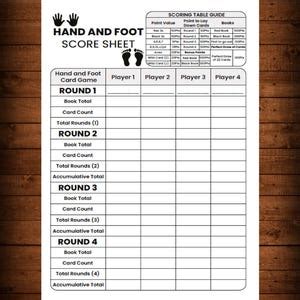 Printable Hand And Foot Score Sheet Hand And Foot Score Card Hand