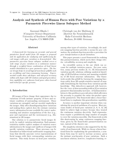 Pdf Analysis And Synthesis Of Human Faces With Pose Variations By A Parametric Piecewise