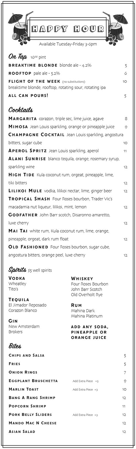 Menu Hana Koa Brewing Co