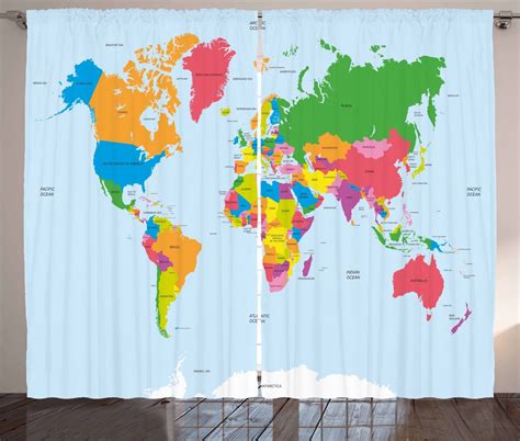Ambesonne Map Curtains 2 Panel Set Colorful Political World 108 X 96 Multicolor