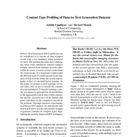 content type profiling of data to text generation datasets acl anthology