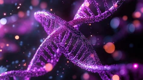Abstract Dna Helix With Glowing Particles In Dark Background Stock