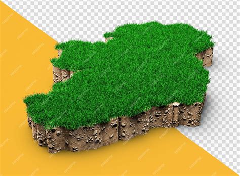 아일랜드 지도 토양 토지 지질학 단면 녹색 잔디와 바위 지상 질감 3d 일러스트와 함께 프리미엄 Psd 파일