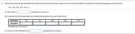 solved 4 find a the mean b the deviation from the mean