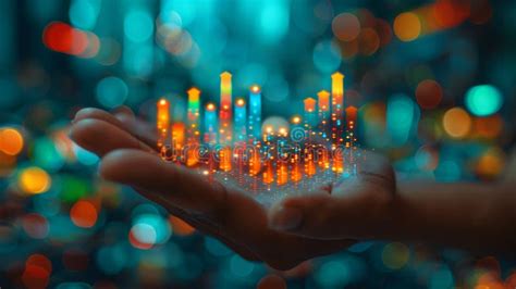 Hand Holding Futuristic Data Visualization With Vibrant Colors And Blurred Background