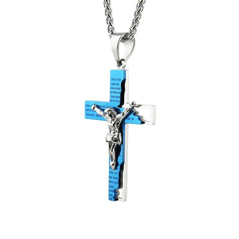 Mens Stainless Steel Cross Crucifix Bible Prayer Pendant