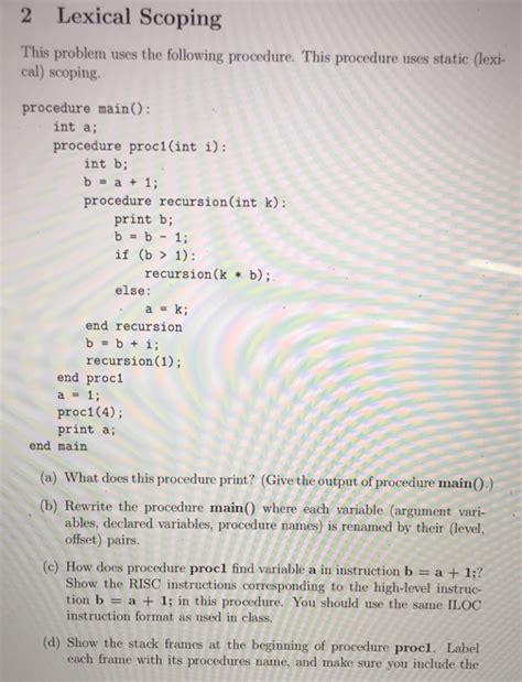 Solved 2 Lexical Scoping This Problem Uses The Following