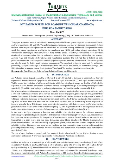 PDF IOT BASED SYSTEM FOR ROADSIDE VEHICULAR CO AND CO EMISSION MONITORING