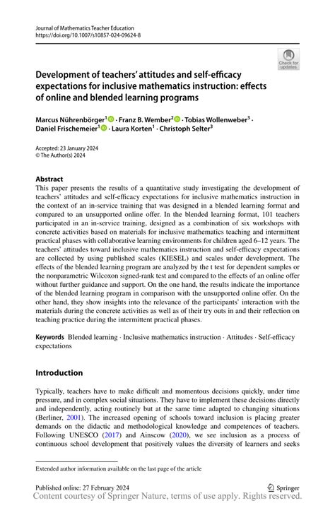 Pdf Development Of Teachers Attitudes And Self Efficacy Expectations For Inclusive