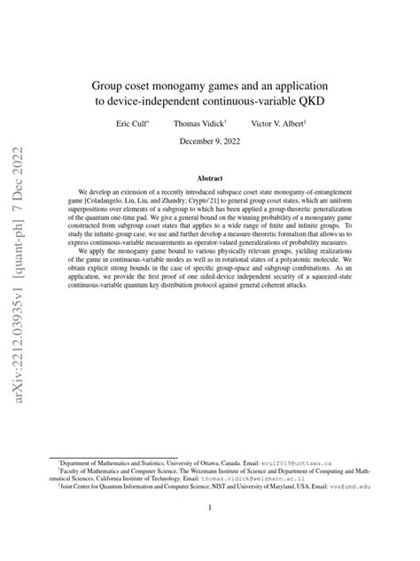 Group Coset Monogamy Games And An Application To Device Independent Continuous Variable Qkd