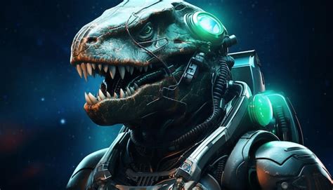 Premium Photo A Dinosaur Equipped With Futuristic Space Gear Such As