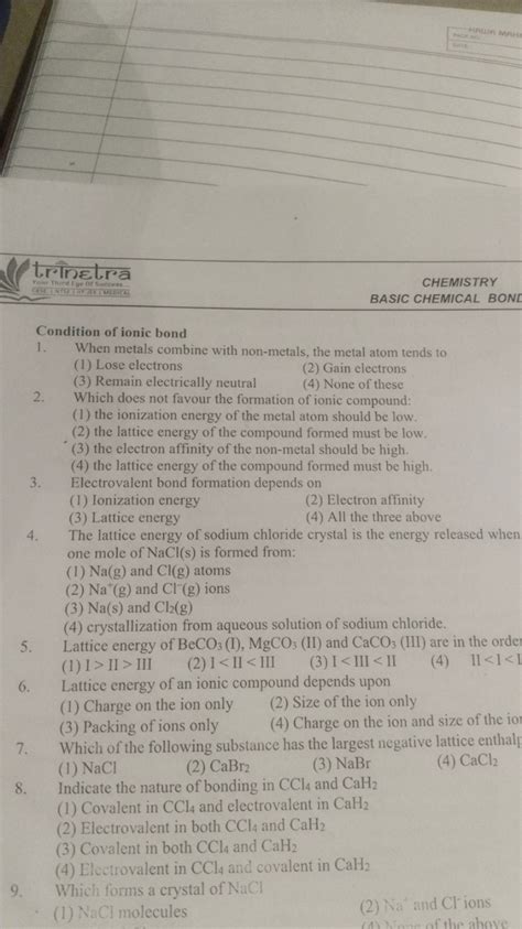 Condition Of Ionic Bond When Metals Combine With Non Metals The Metal A