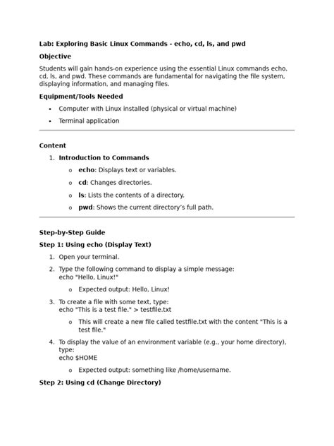 Lab Echo Cd Ls And Pwd Pdf Computer File File Transfer Protocol