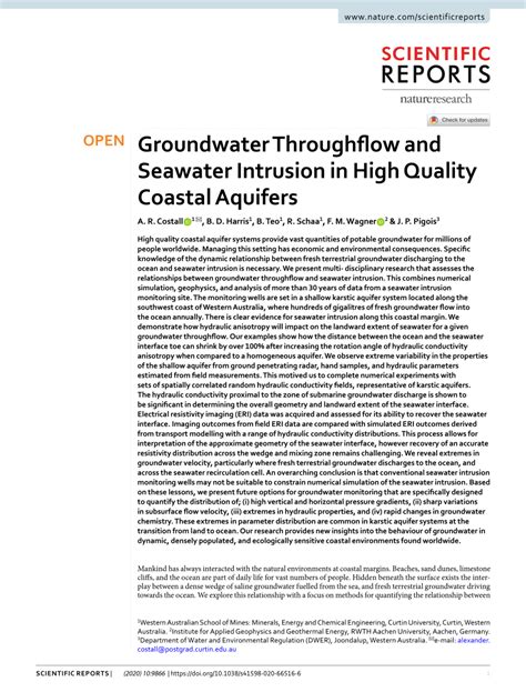 Pdf Groundwater Throughflow And Seawater Intrusion In High Quality Coastal Aquifers