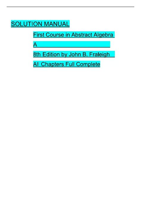 Solution Manual For First Course In Abstract Algebra A 8th Edition By John B Fraleigh