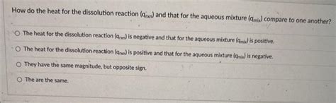 Solved How Do The Heat For The Dissolution Reaction Qrxn