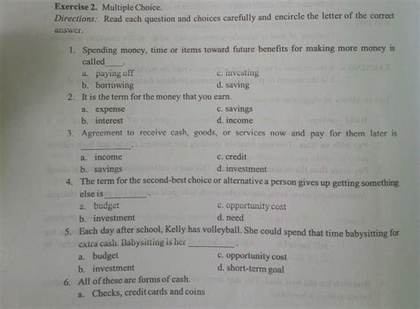 Exercise 2 Multiple Choice Directions Read | StudyX