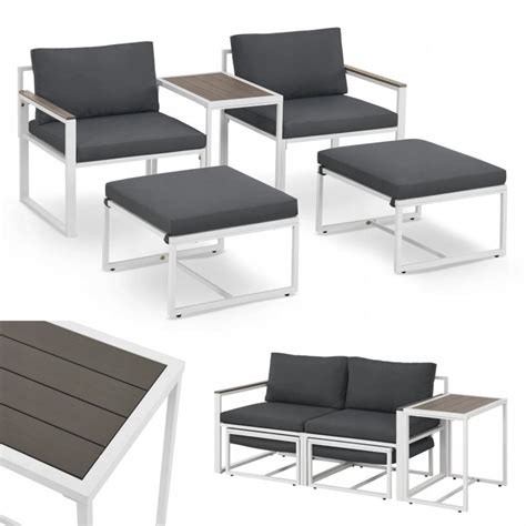 Meble Ogrodowe Lounge Bari Sofa StÓŁ Pufy BiaŁy Metal Drewno
