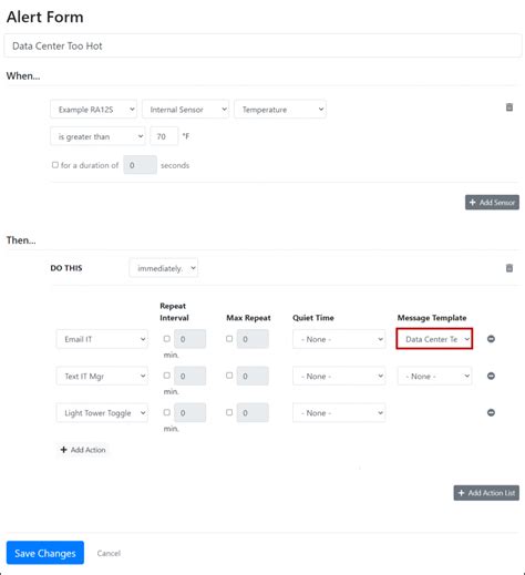 how to customize alert notifications in room alert manager avtech