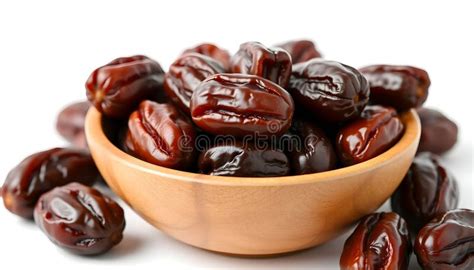 glossy dates in wooden bowl for healthy snacking stock illustration