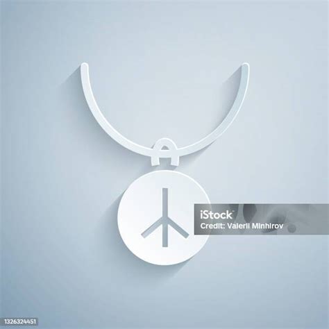 회색 배경에 고립 된 평화 기호 아이콘으로 종이 컷 목걸이 평화의 히피 상징 종이 아트 스타일 벡터 3차원 형태에 대한 스톡 벡터 아트 및 기타 이미지 Istock