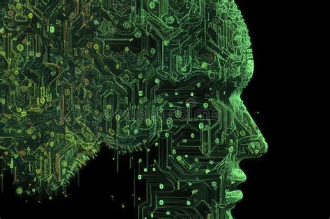 humanoid cyber girl with a neural network thinks artificial intelligence with a digital brain