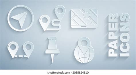 set push pin route location radar stock vector royalty free