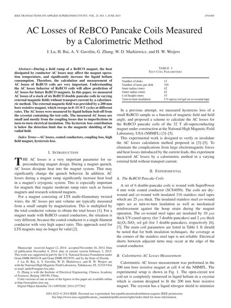 Pdf Ac Losses Of Rebco Pancake Coils Measured By A Calorimetric Method