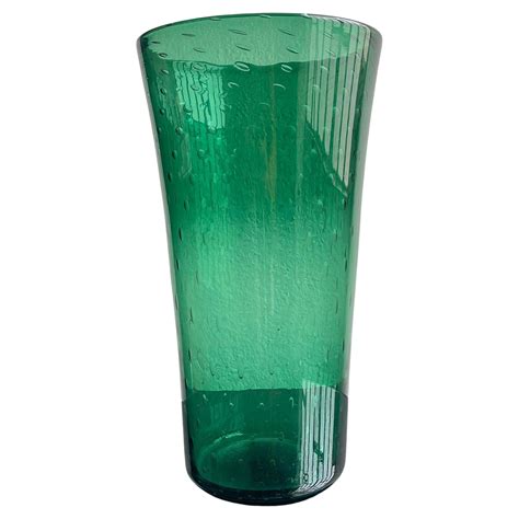 Very Big Vintage Vase In Green Bullicante Glass Vetrerie Di Empoli