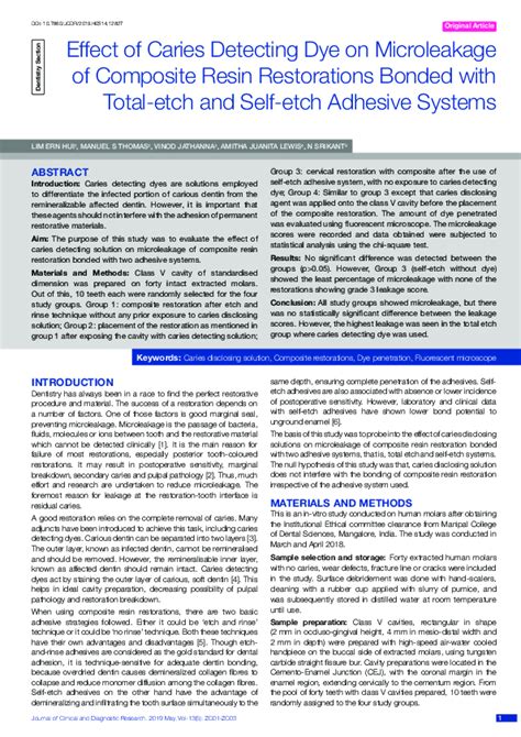 Pdf Effect Of Caries Detecting Dye On Microleakage Of Composite Resin Restorations Bonded With