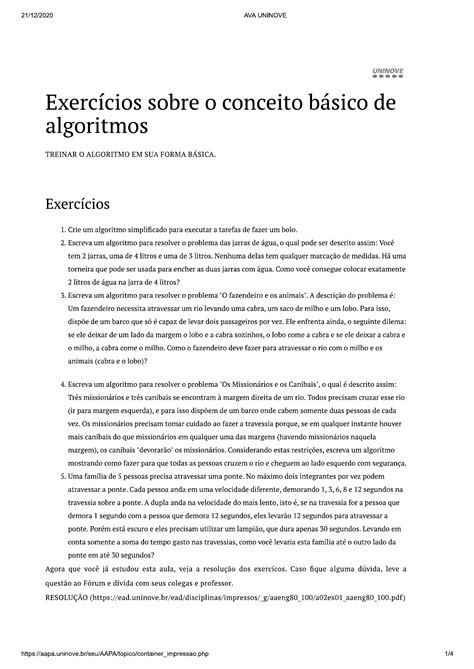 2 Exercícios sobre o conceito básico de algoritmos Cálculo Numérico
